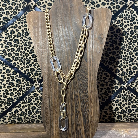 Posh | Jewelry | Posh Gold Tone Chain Statement Necklace Wclear Lucite ...